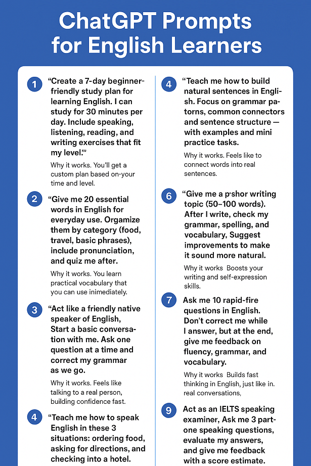 10 ChatGPT Prompts for English Learners